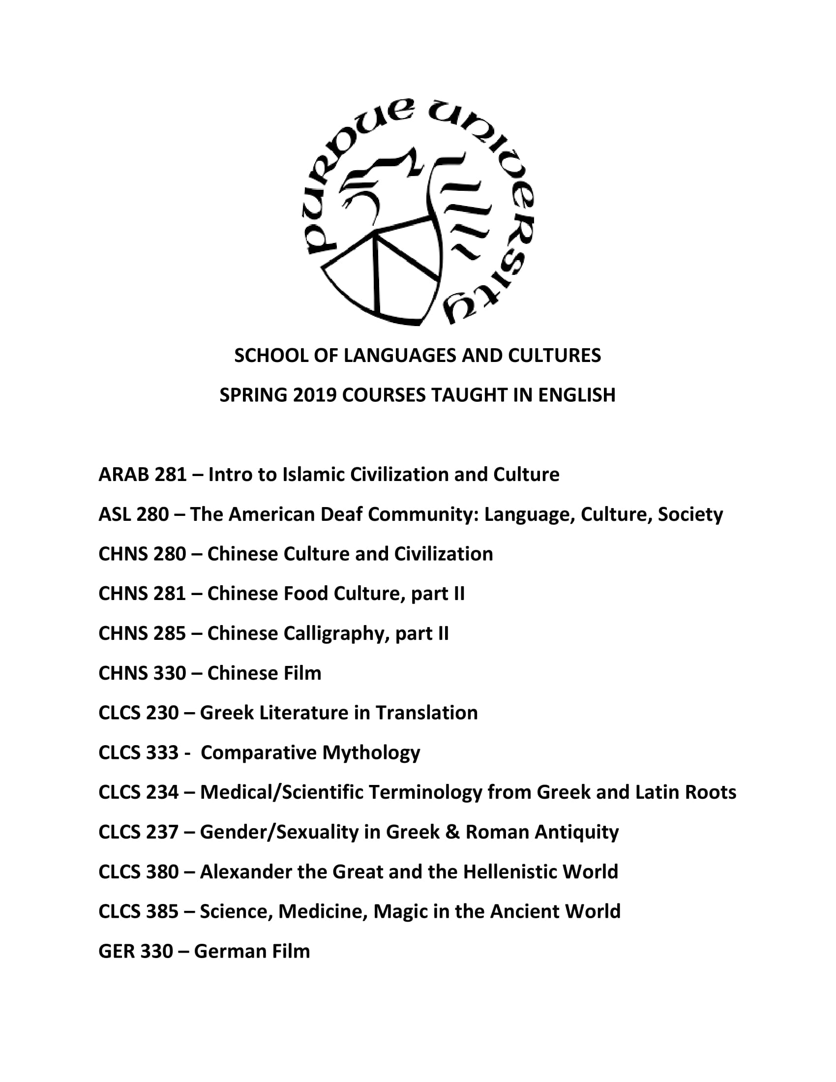 spring 2019 English-Taught Courses SLC-1 – PurdueME.com