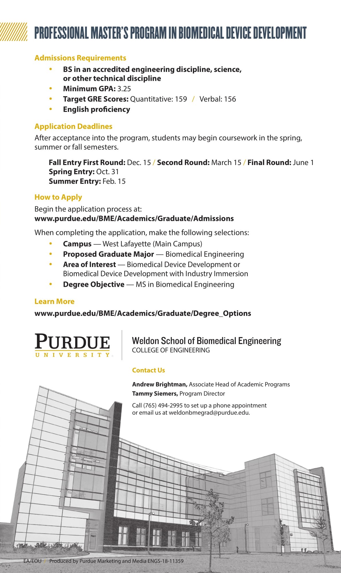 Purdue Weldon School of Biomedical Engineering Master’s Program ...