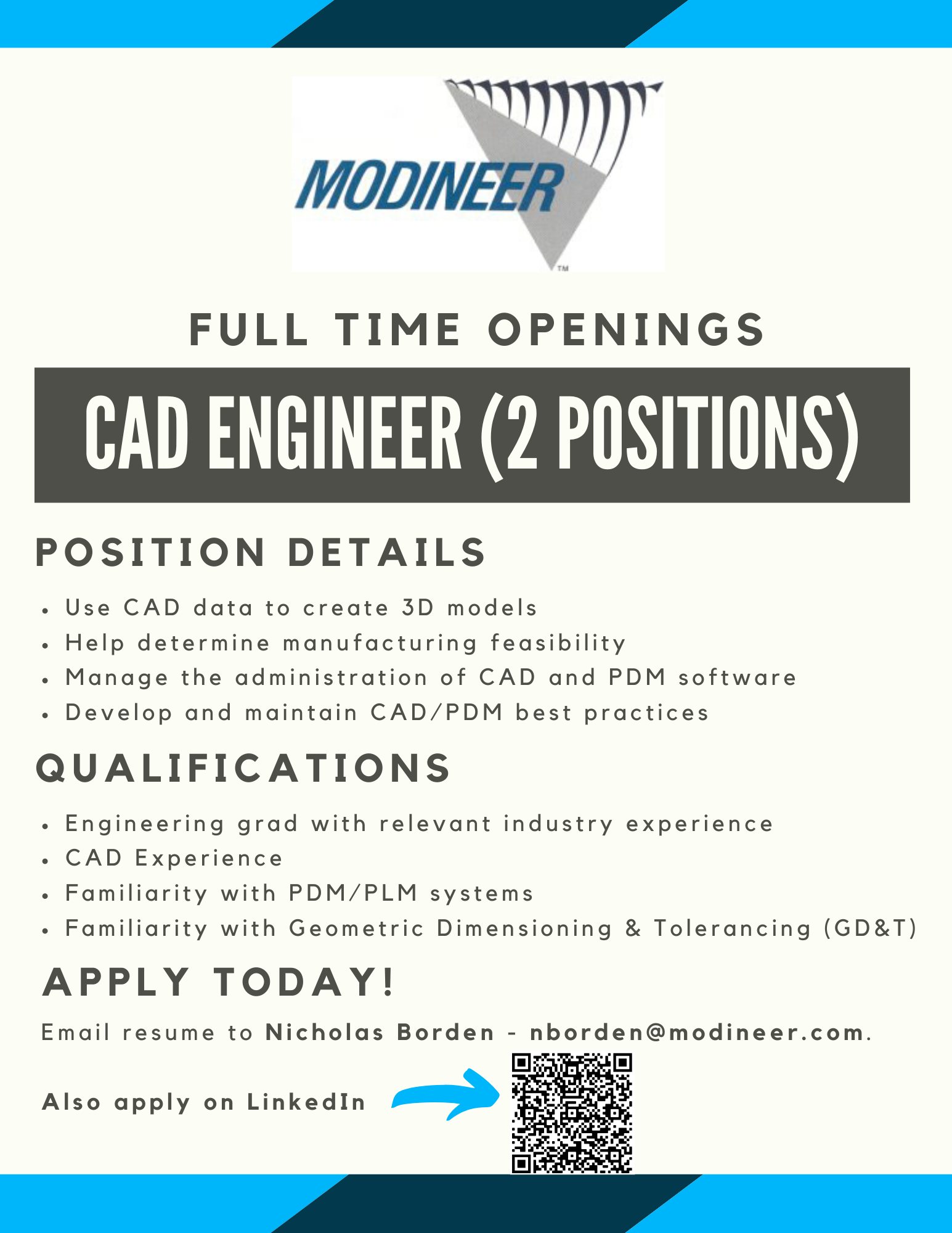CAD Engineer @ Modineer (Two Openings) – PurdueME.com
