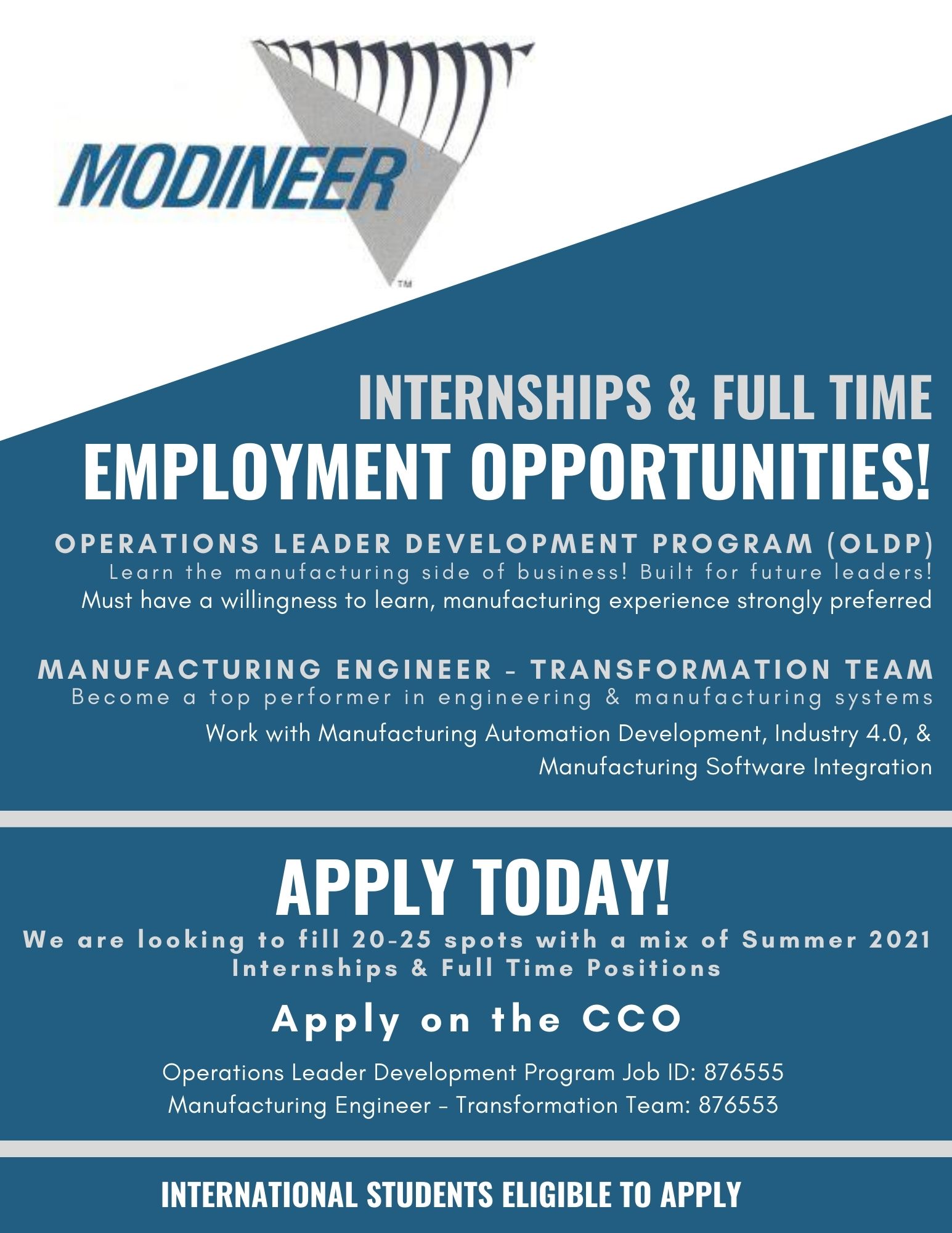 Modineer Employment Opportunities! INTERNATIONAL STUDENTS ELIGIBLE TO ...