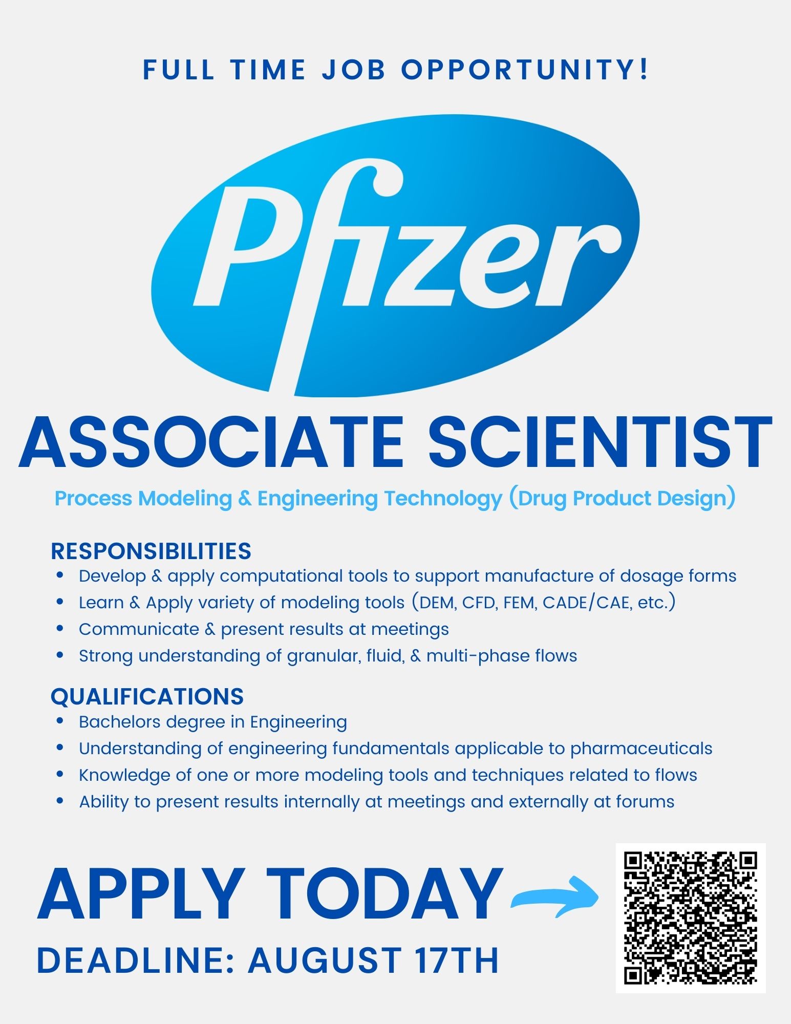 Full Time Job at Pfizer – Apply by 8/17 – Undergraduate Blog