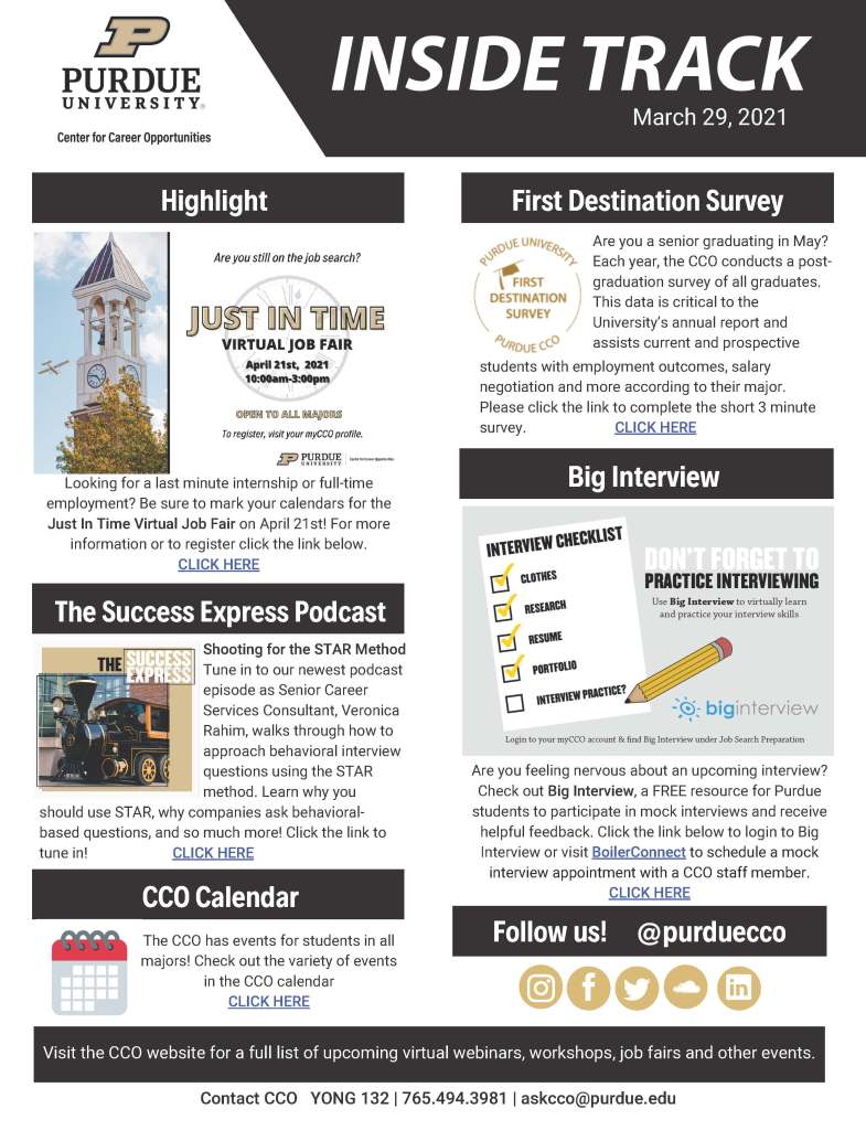 CCO Inside Track | 03.29.2021 – PurdueME.com