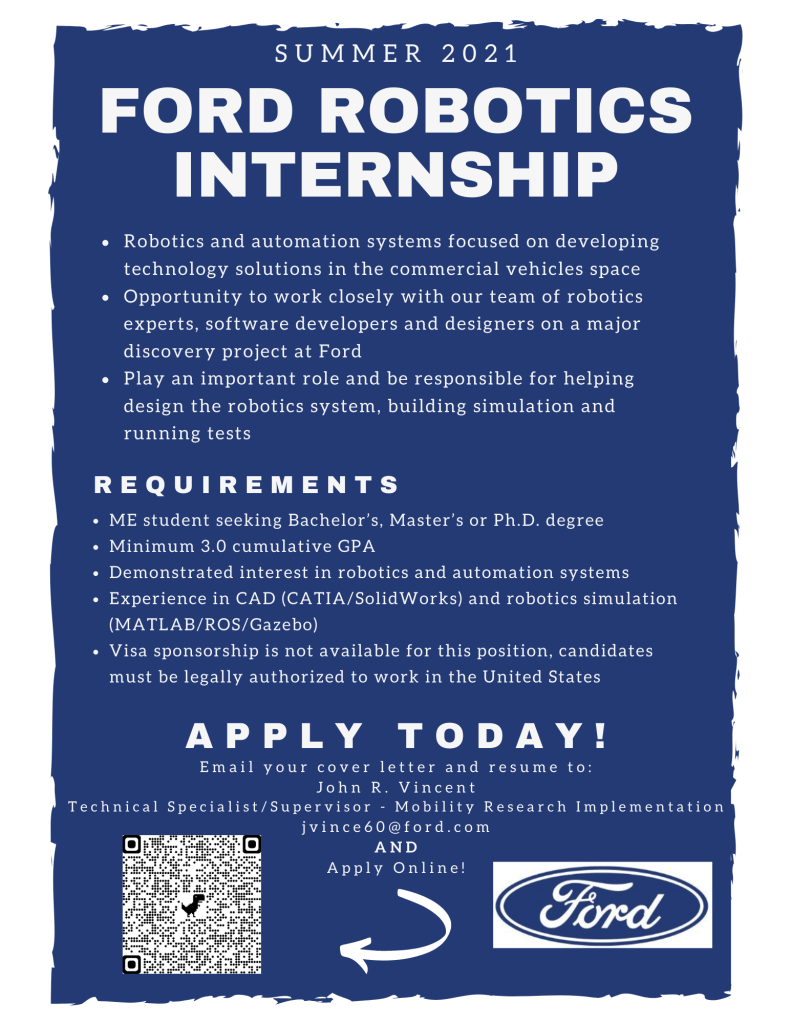 Ford Robotics Internship Opportunity – PurdueME.com