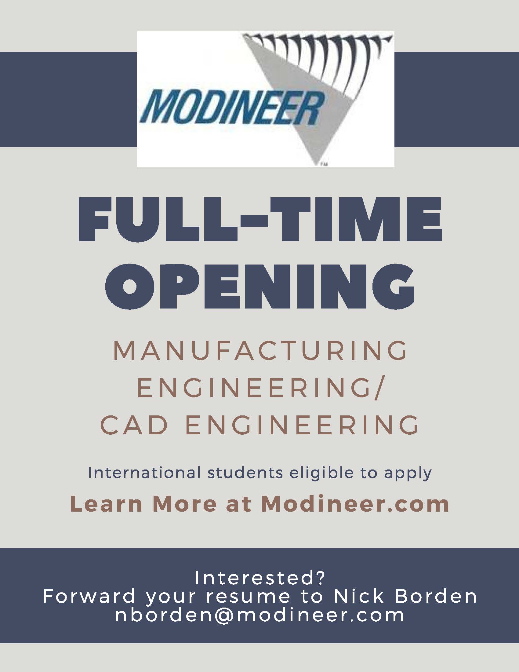 Full-Time Opening at Modineer – Undergraduate Blog