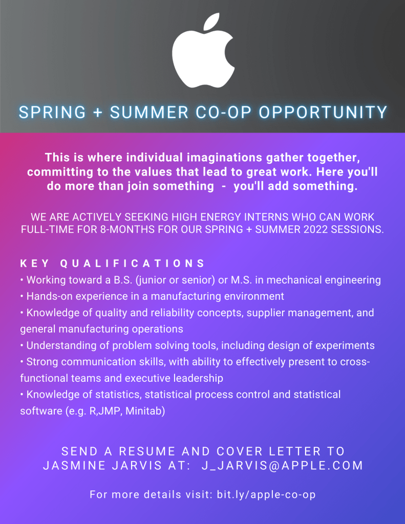 Apple – Co-Op Opportunity – PurdueME.com