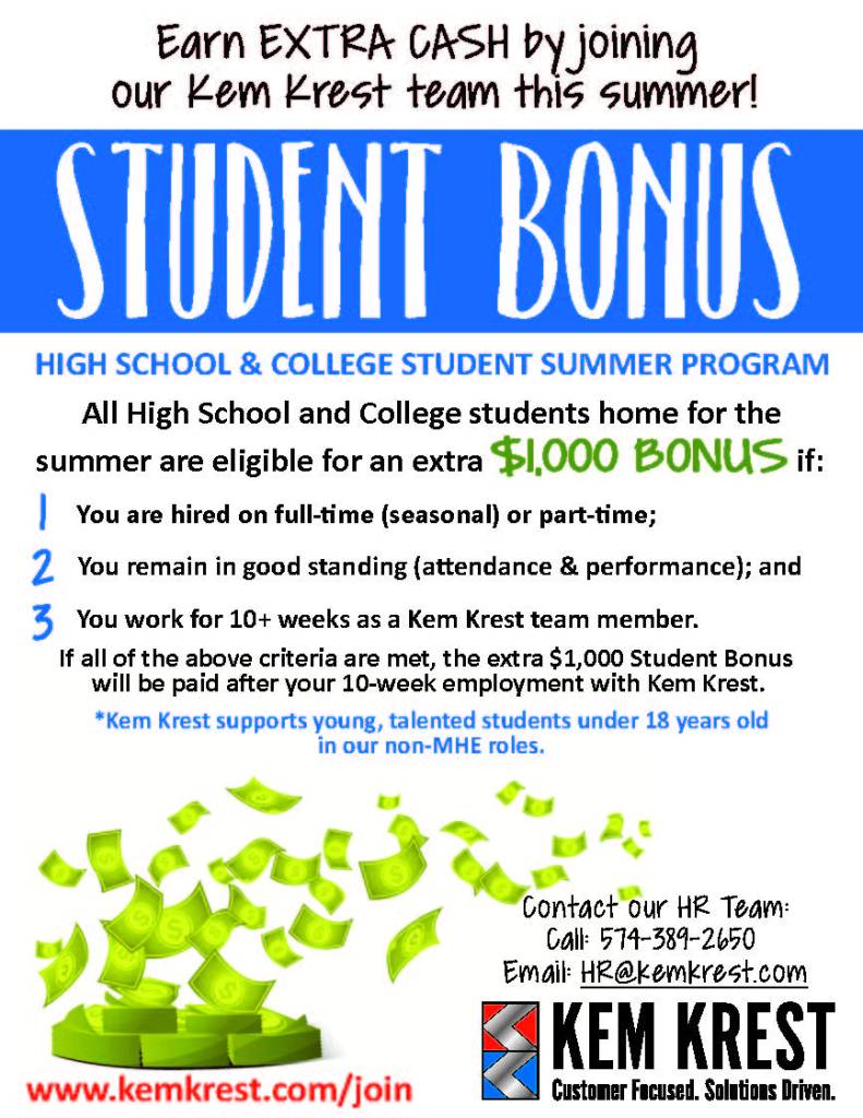 Kem Krest LLC – 10 Week Summer Bonus Program – PurdueME.com