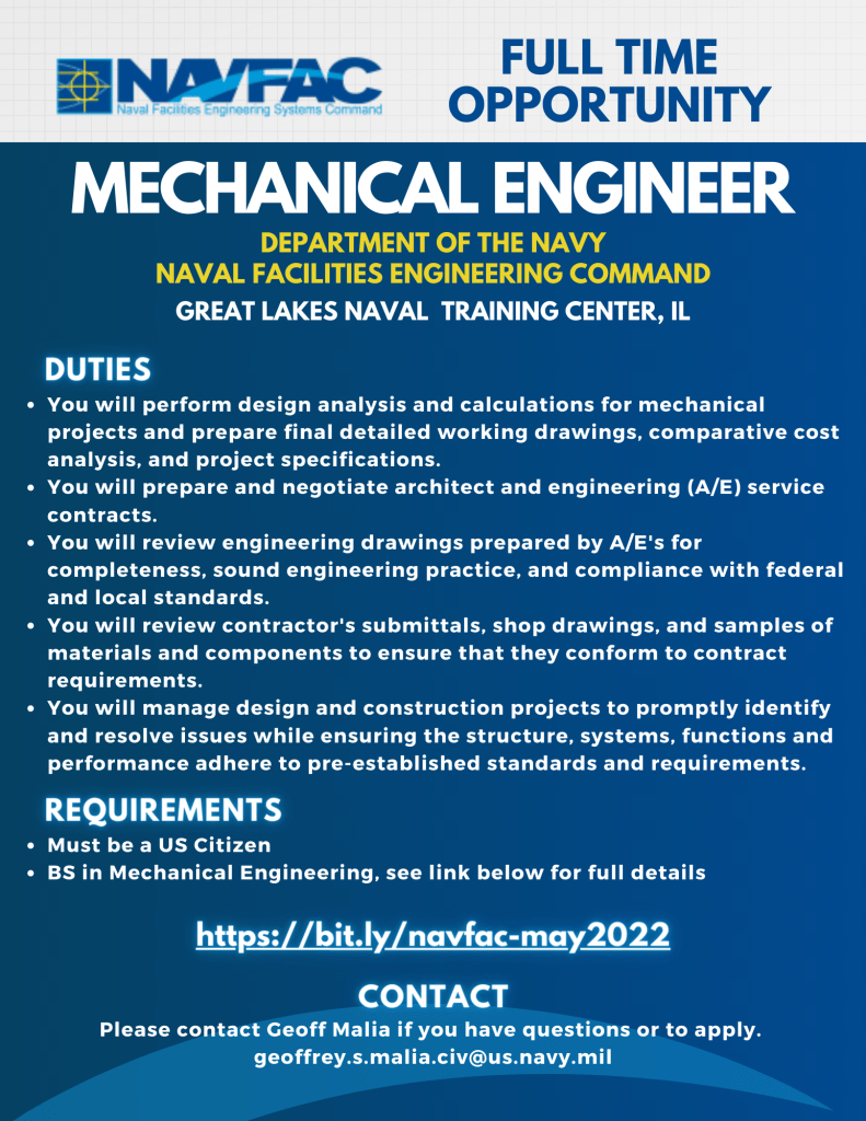 Naval Facilities Engineering Command; Full Time Opportunity – PurdueME.com