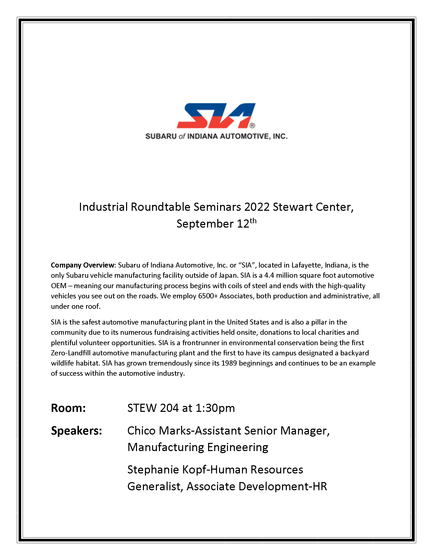 SIA Industrial Roundtable Seminar – Undergraduate Blog