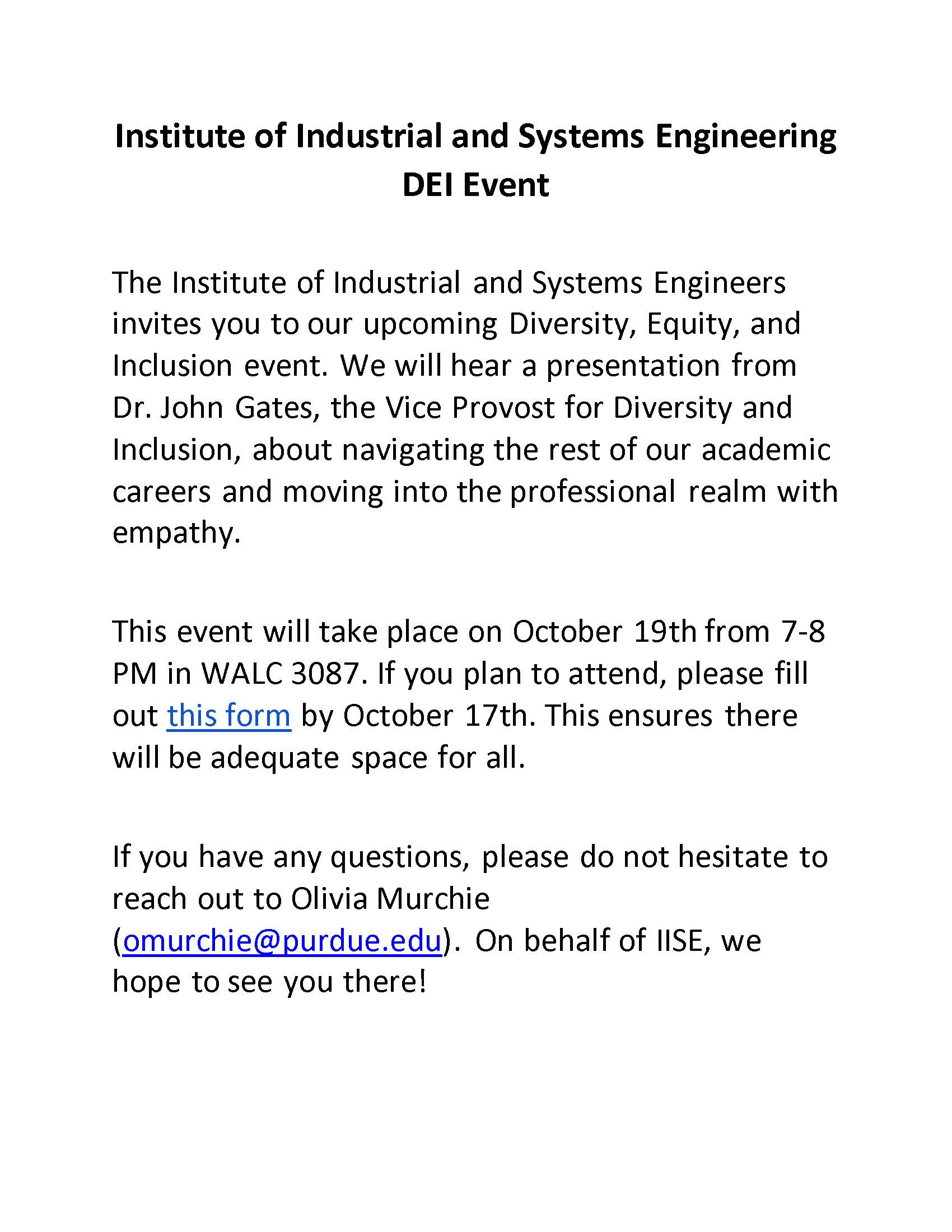 Institute of Industrial and Systems Engineering DEI Event ...