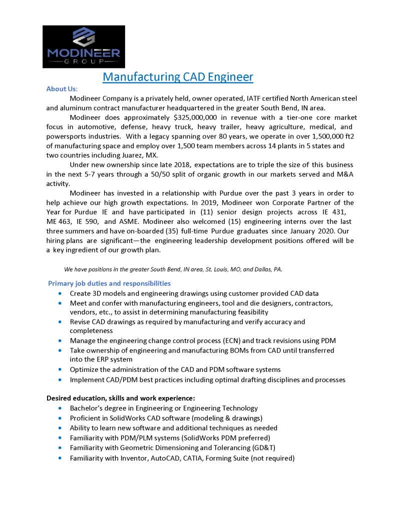 Modineer Full Time Opportunities – PurdueME.com