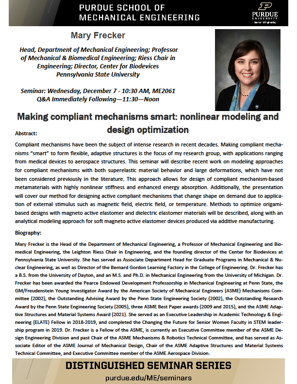 Distinguished Seminar Series – Mary Frecker – PurdueME.com