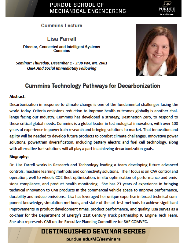 ME Distinguished Seminar Series, The Cummins Lecture – Lisa Farrell ...
