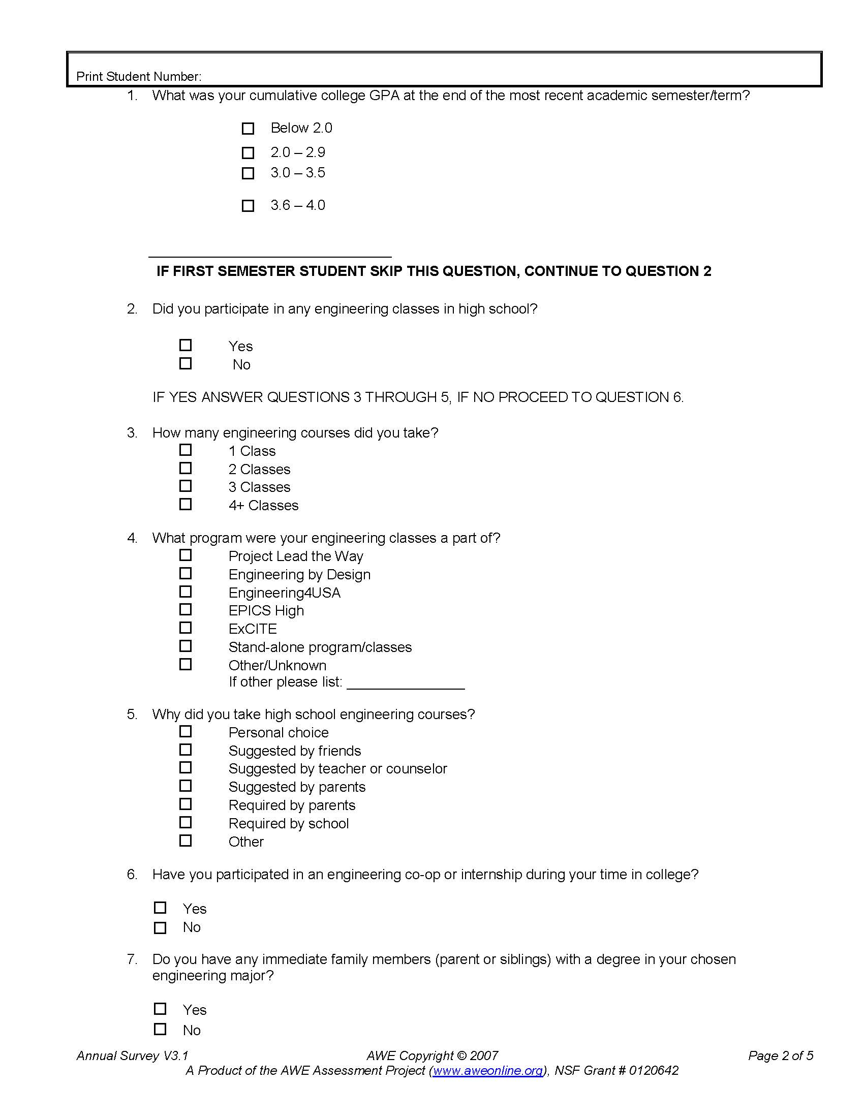 Engineering Student Self-Efficacy and Persistence Survey – Undergraduate Blog