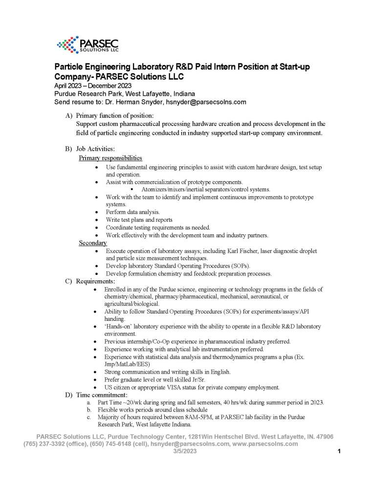 PARSEC Lab Student Intern Positions – PurdueME.com