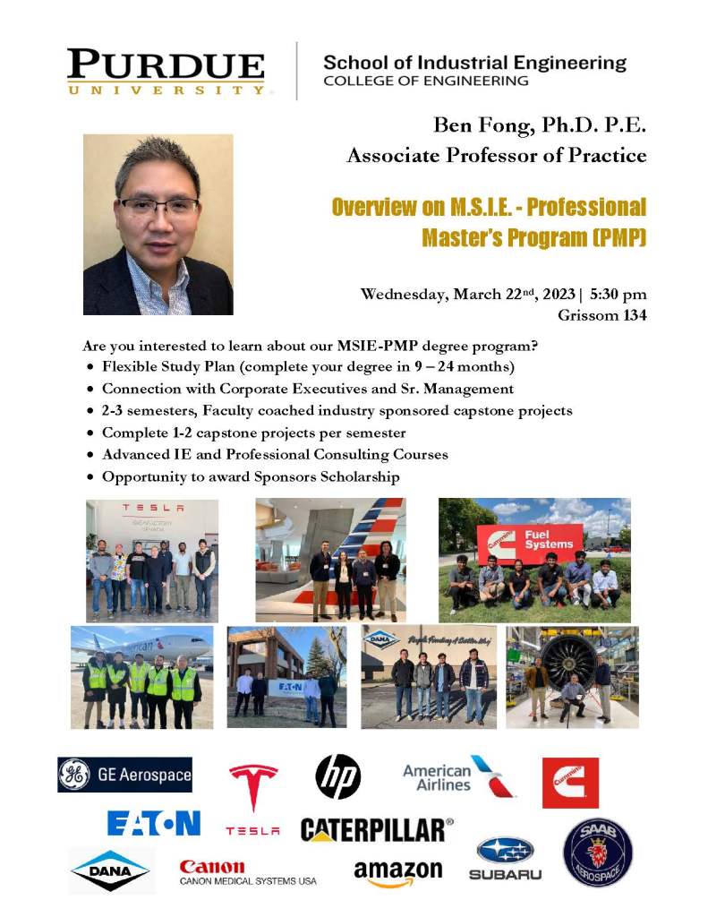 A Seminar on “Overview of MSIE-PMP Capstone Program” – PurdueME.com