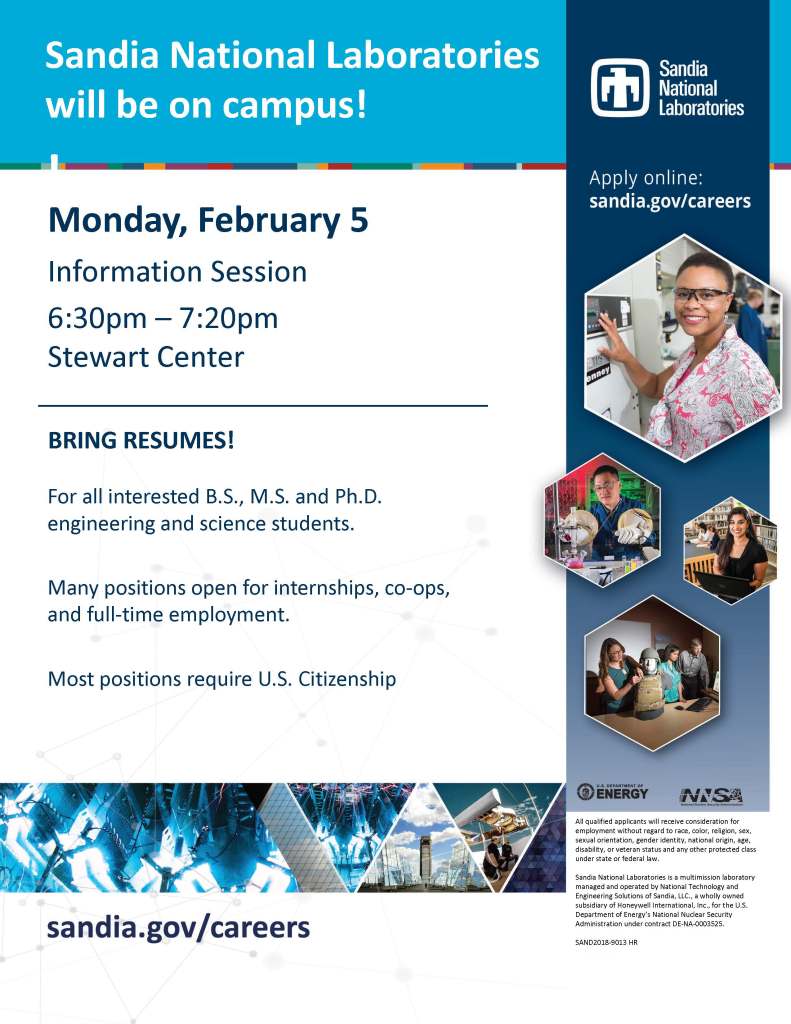 Sandia National Labs Info Session Monday, February 5, 2024 – PurdueME.com
