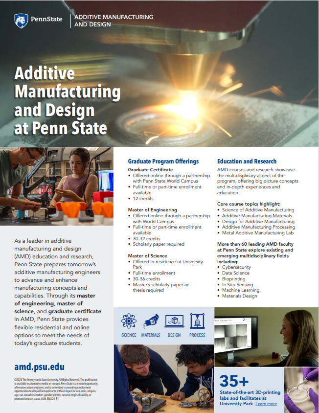 Penn State Additive Manufacturing & Design Graduate Program – PurdueME.com